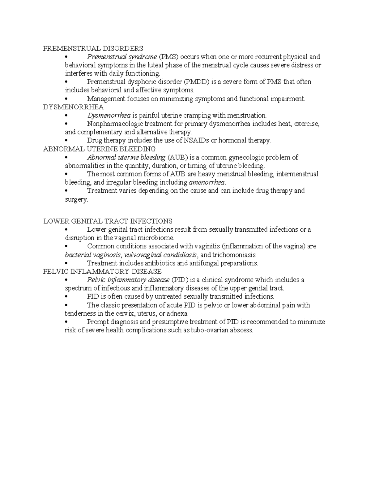Ch. 58 Key Points Students - PREMENSTRUAL DISORDERS Premenstrual syndrome (PMS) occurs when one ...