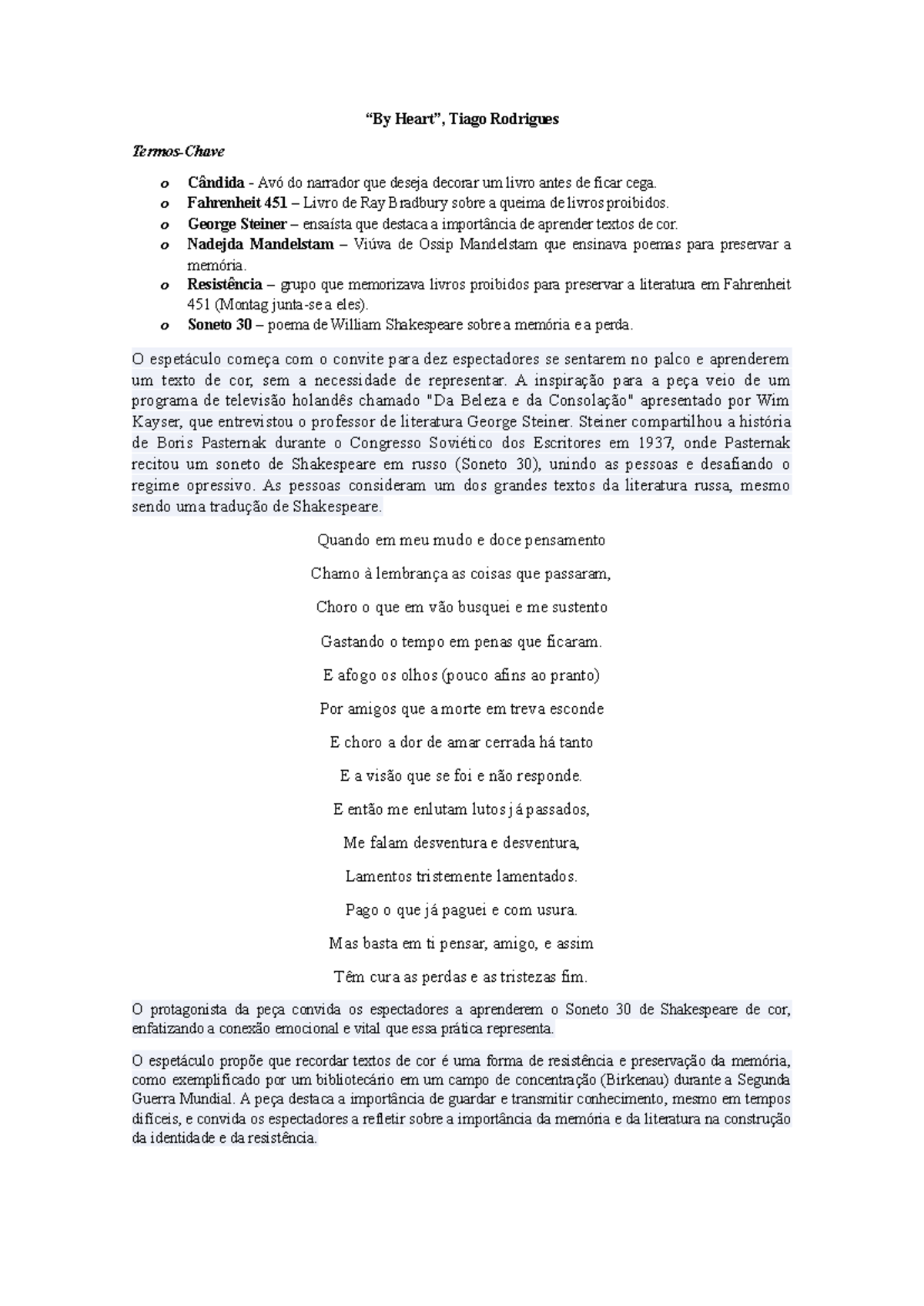 «By Heart» e Fahrenheit 451 - “By Heart”, Tiago Rodrigues Termos-Chave ...
