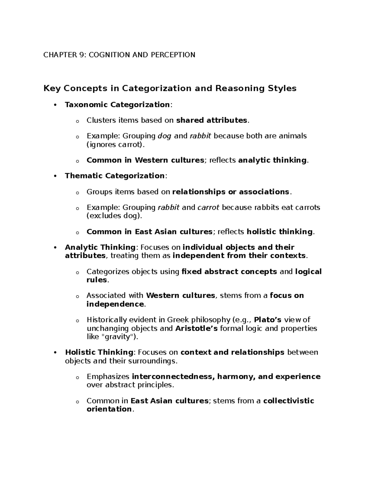 Week 7&8 - notes - CHAPTER 9: COGNITION AND PERCEPTION Key Concepts in ...