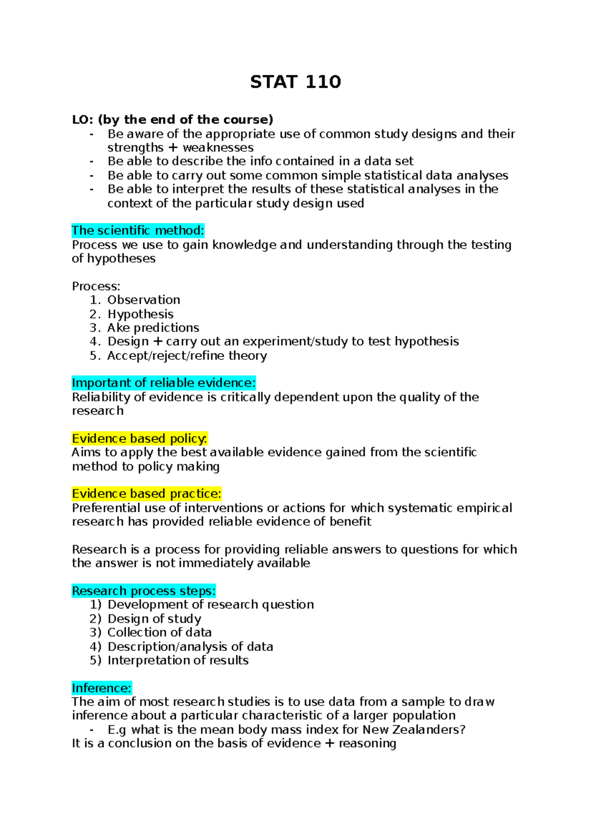 Stat110 notes - STAT 110 LO: (by the end of the course) - Be aware of ...