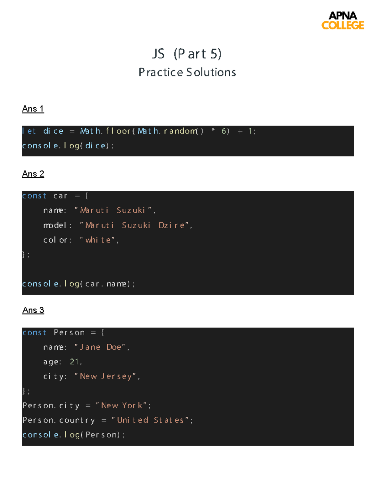 14. JS Part 5 (Ans) - adsgddbxhsjh - JS (P ar t 5) Practice Solutions ...