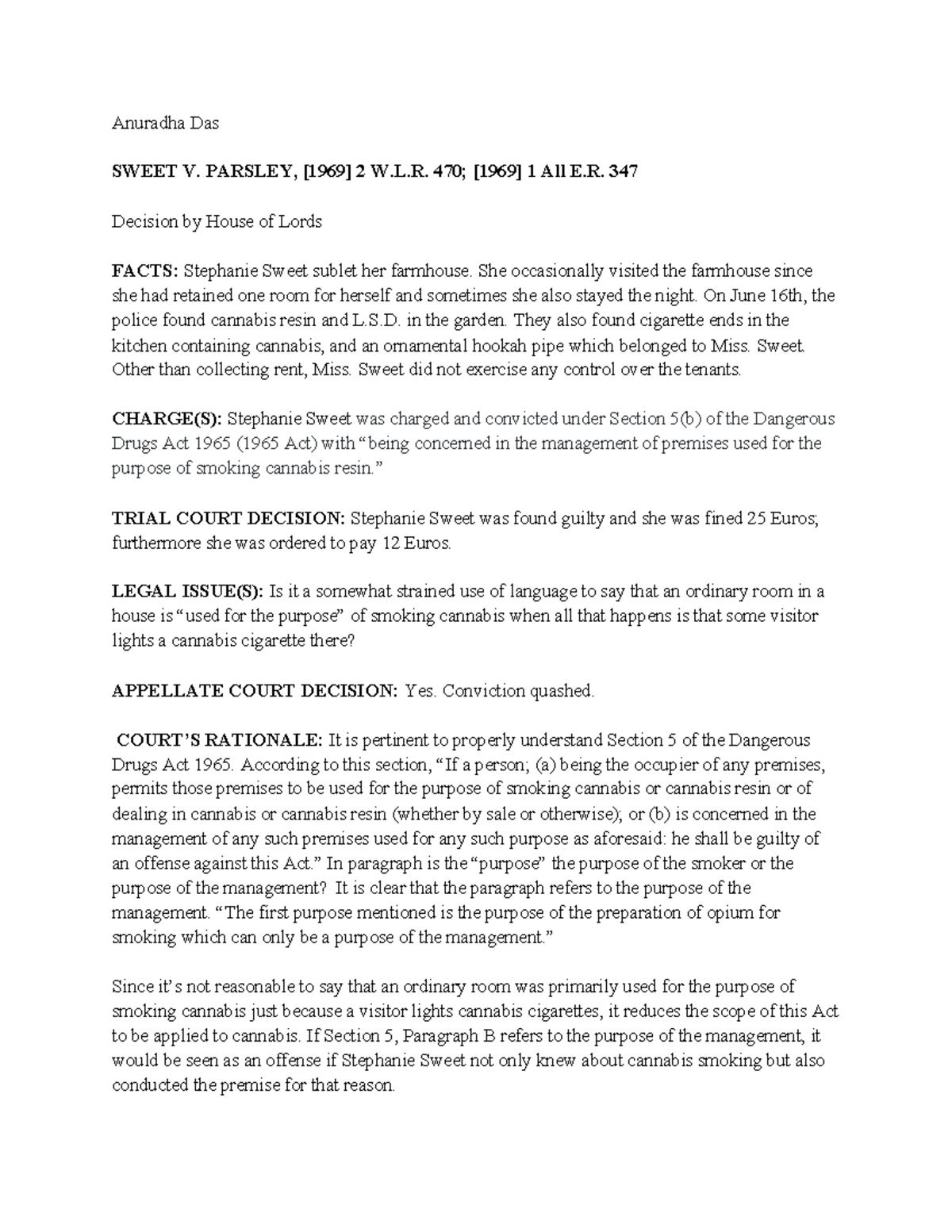 LWSO 100 Sweet V. Parsley - Anuradha Das SWEET V. PARSLEY, [1969] 2 W.L ...