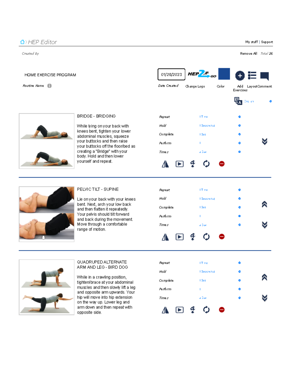 HEP2go - Exercise Editor - Change Logo Color Repeat Hold Complete Perform Times Repeat Hold ...