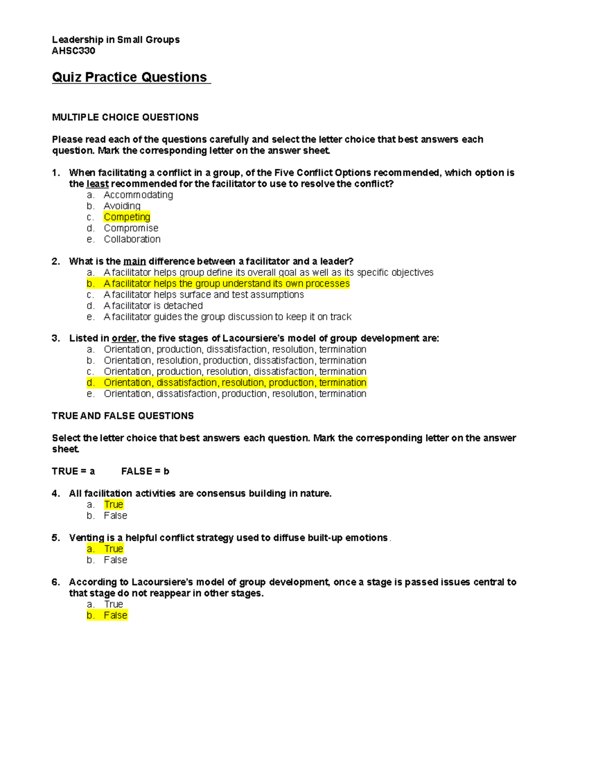 Study Materials IN Class EXAM - Practice Questions - Leadership in ...