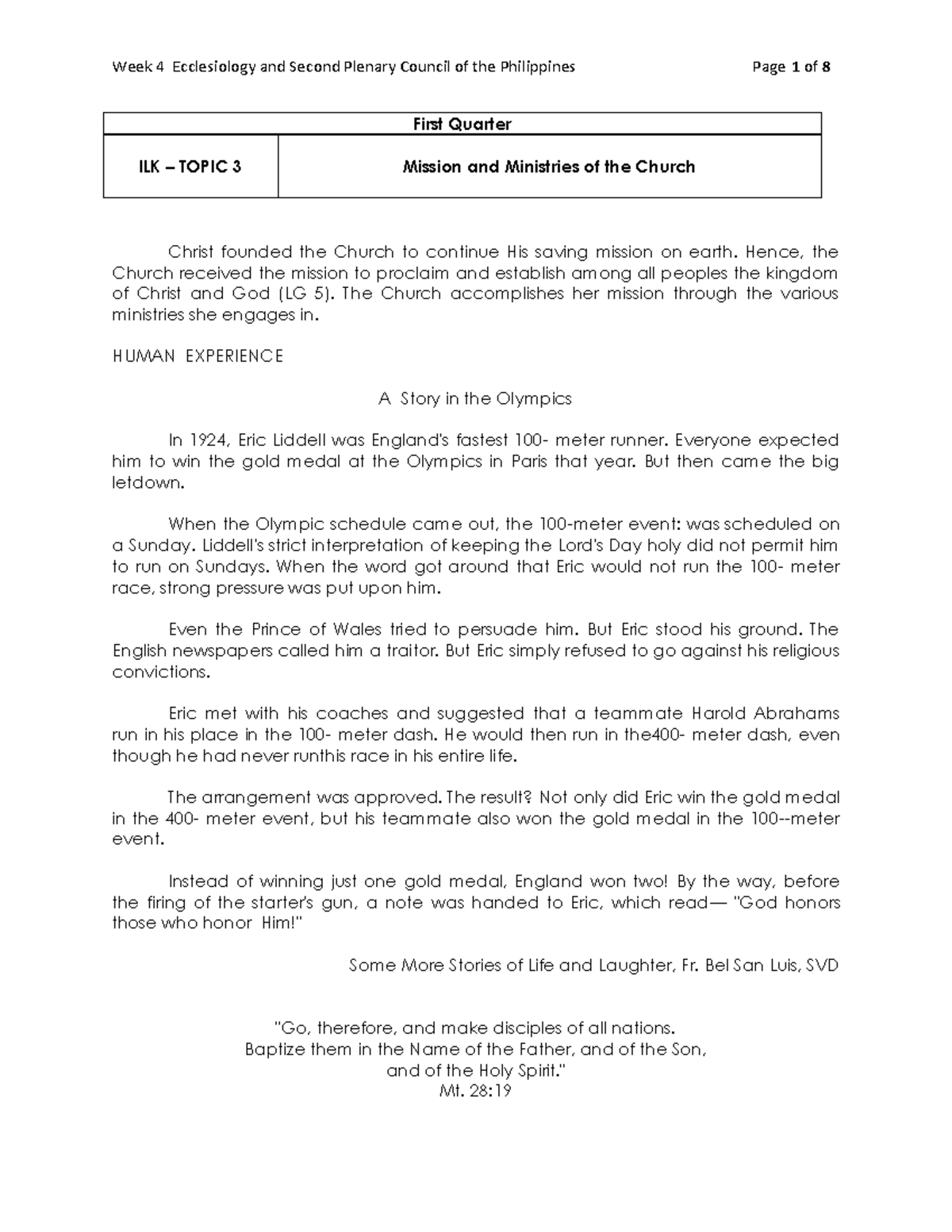 Topic 4 THEOLOGY 101 SOCIAL TEACHING OF THE CHURCH - First Quarter ILK ...