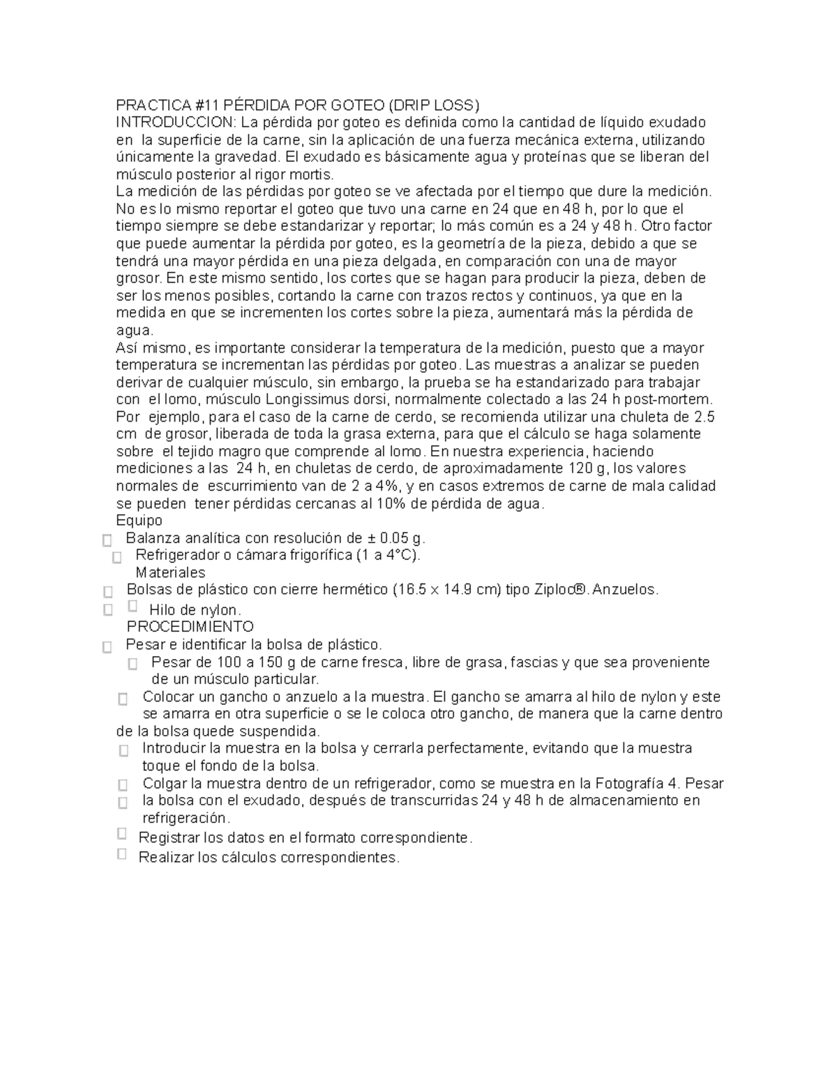 Practica DRIP LOSS Miguel Noriega Maya - PRACTICA #11 PÉRDIDA POR GOTEO ...