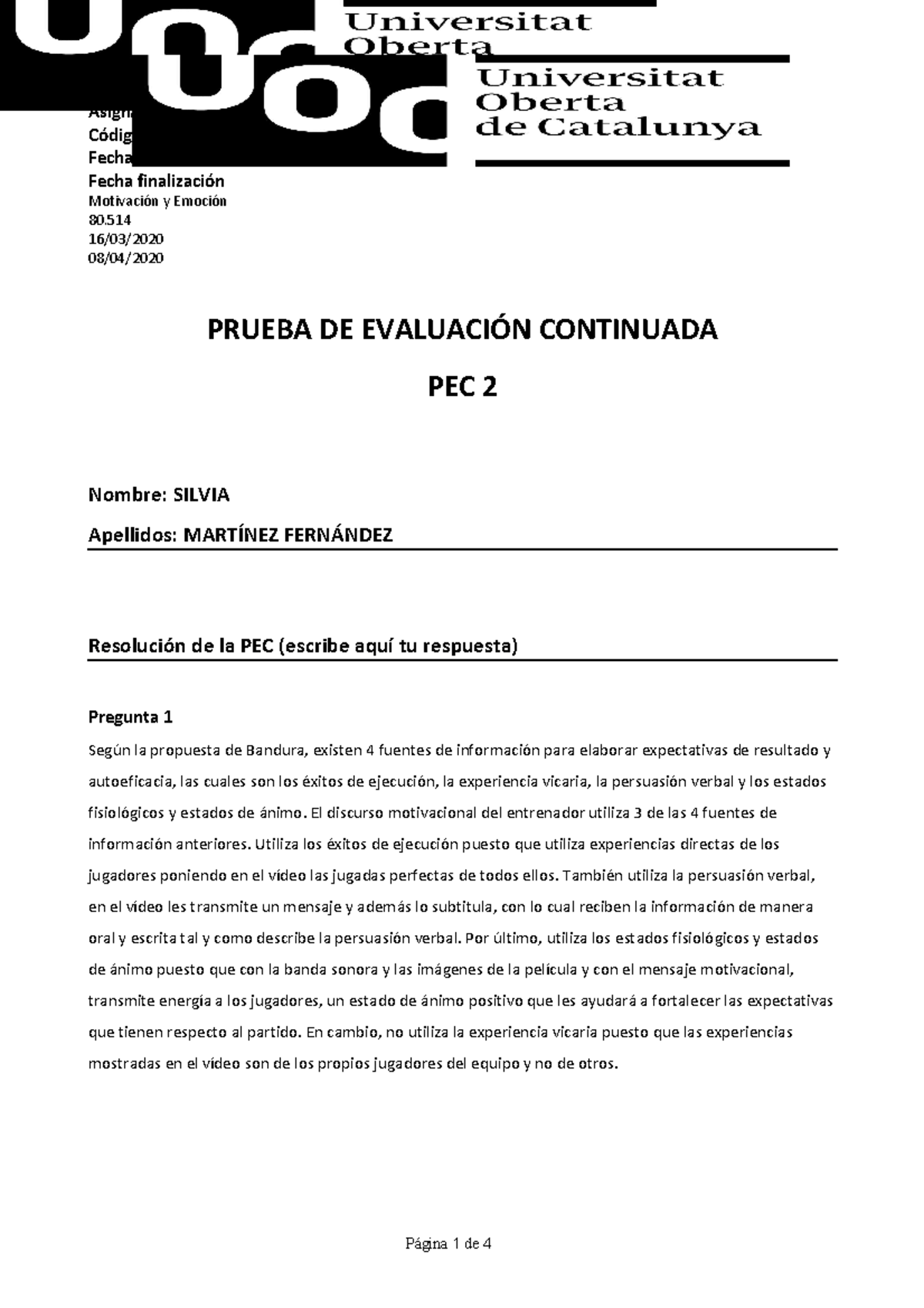 Plantilla entrega PEC2 - Warning: TT: undefined function: 32 Código Fecha inicio Fecha ...