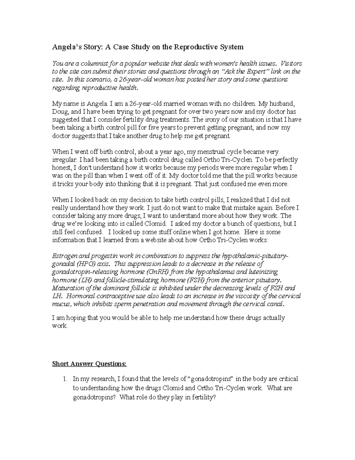 Reproductive Case Study - Angela’s Story: A Case Study on the ...