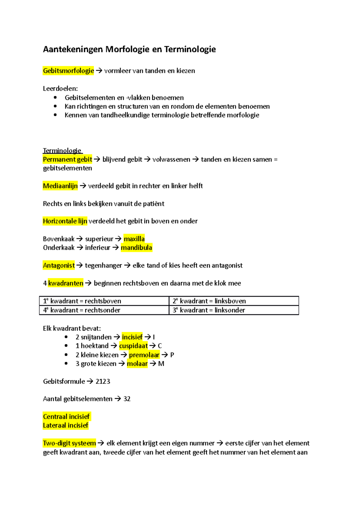 Aantekeningen Morfologie en Terminologie - Aantekeningen Morfologie en ...