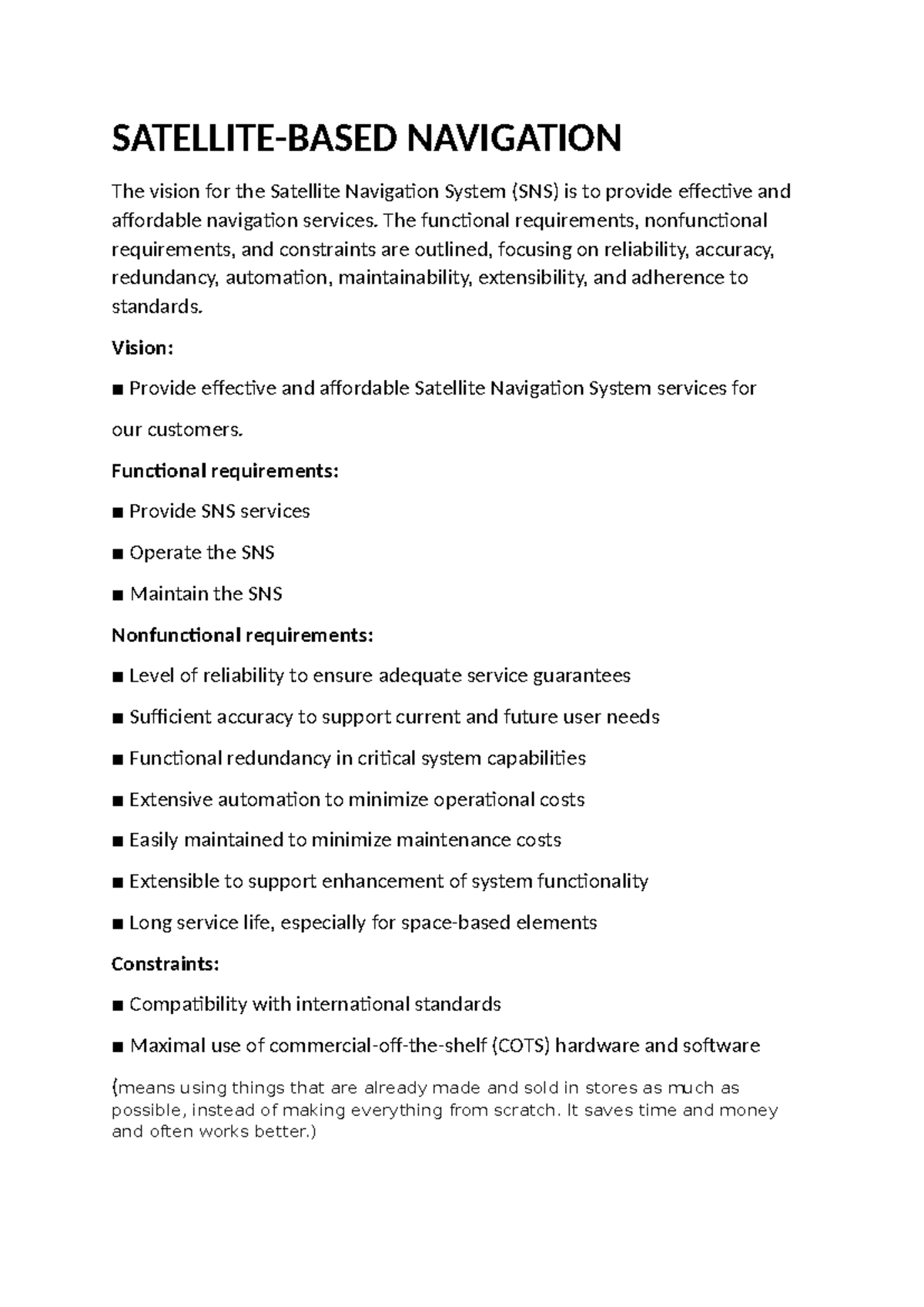 Satellite - Summary Object Oriented Analysis and Design - SATELLITE-BASED NAVIGATION The vision ...