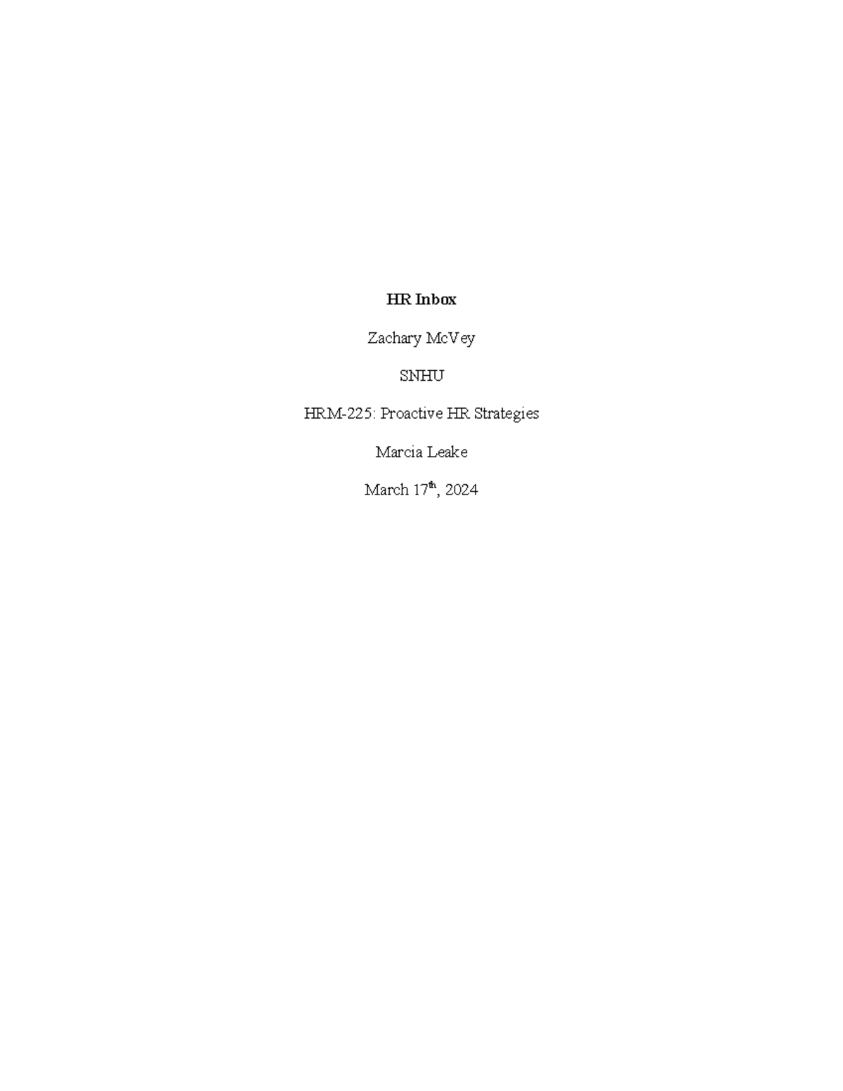 HR Inbox Assignment Questions and Anwsers - HR Inbox Zachary McVey SNHU ...