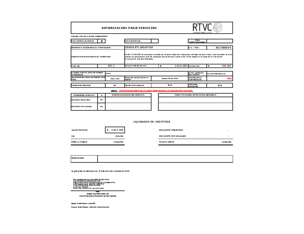 OBTL 284 - orden obtl ejemplo no real - MARQUE CON UNA X SEGÚN CORRESPONDA PAGO CENTRAL DE ...