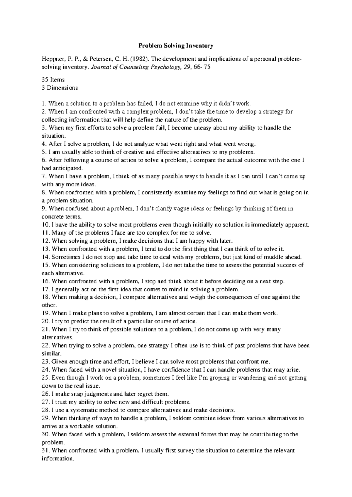 Problem Solving Inventory Problem Solving Inventory Heppner P P
