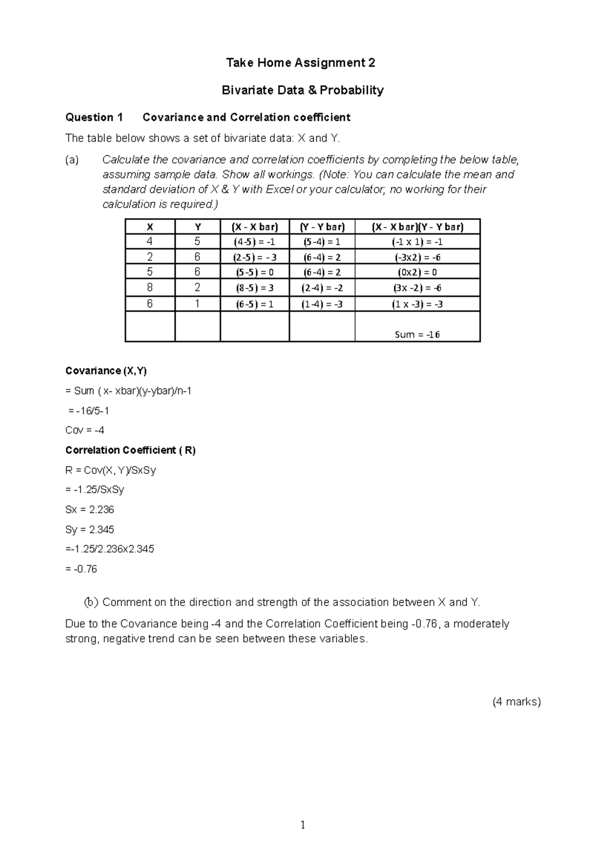 BSB123 THA 2 Bivariate Data & Probability revised - Take Home ...