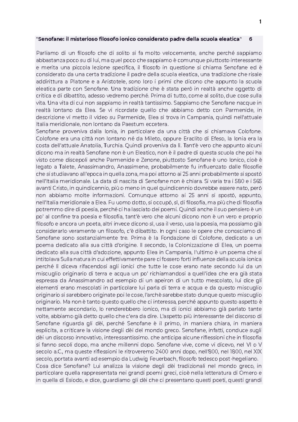 Senofane il misterioso filosofo ionico considerato padre del - Una ...