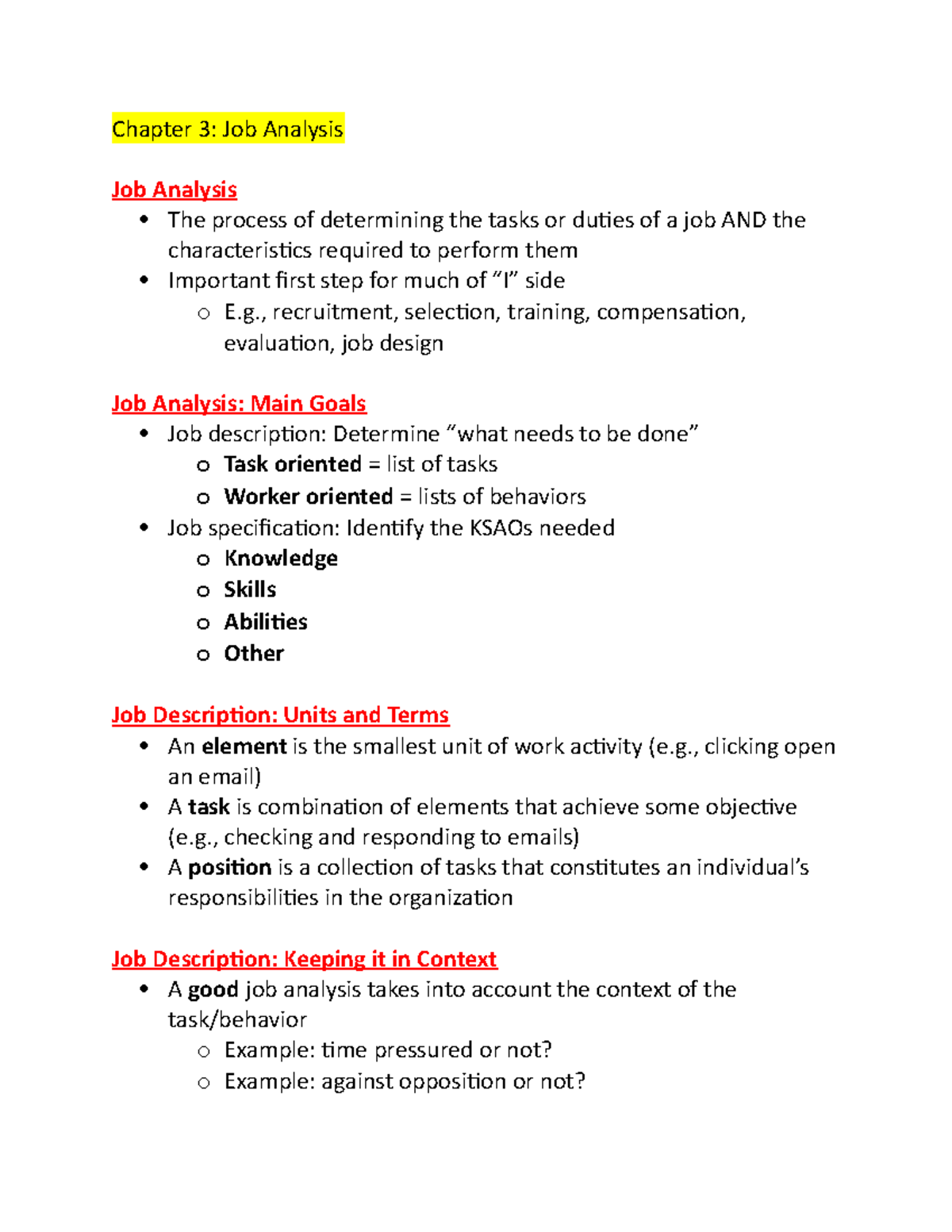 Chapter 3 - IO 3 - Chapter 3: Job Analysis Job Analysis The process of ...