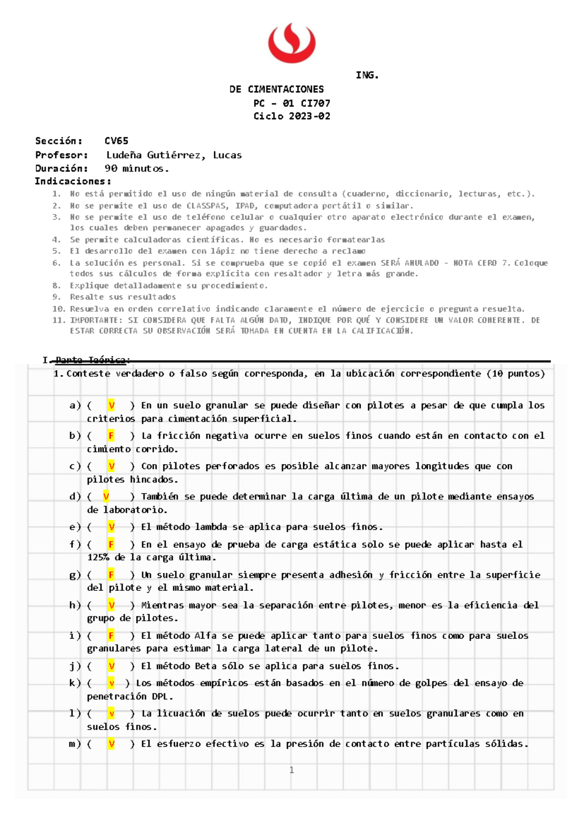 PC2- Cimentaciones - ING. DE CIMENTACIONES PC – 01 CI Ciclo 2023- 02 Sección: CV Profesor ...