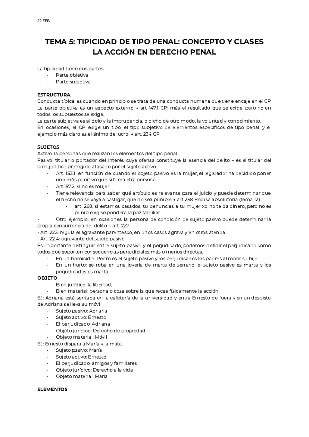 TEMA 5 - TEMA CLASE - TEMA 5: TIPICIDAD DE TIPO PENAL: CONCEPTO Y CLASES LA ACCIÓN EN DERECHO ...