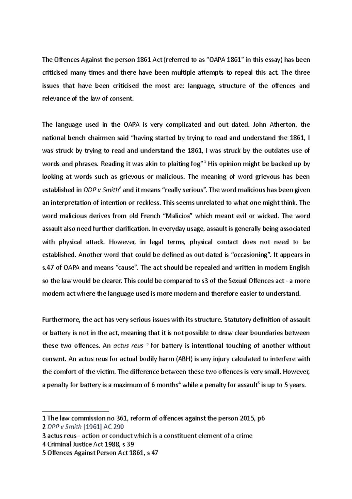 English criminal assignmenl - The Offences Against the person 1861 Act ...