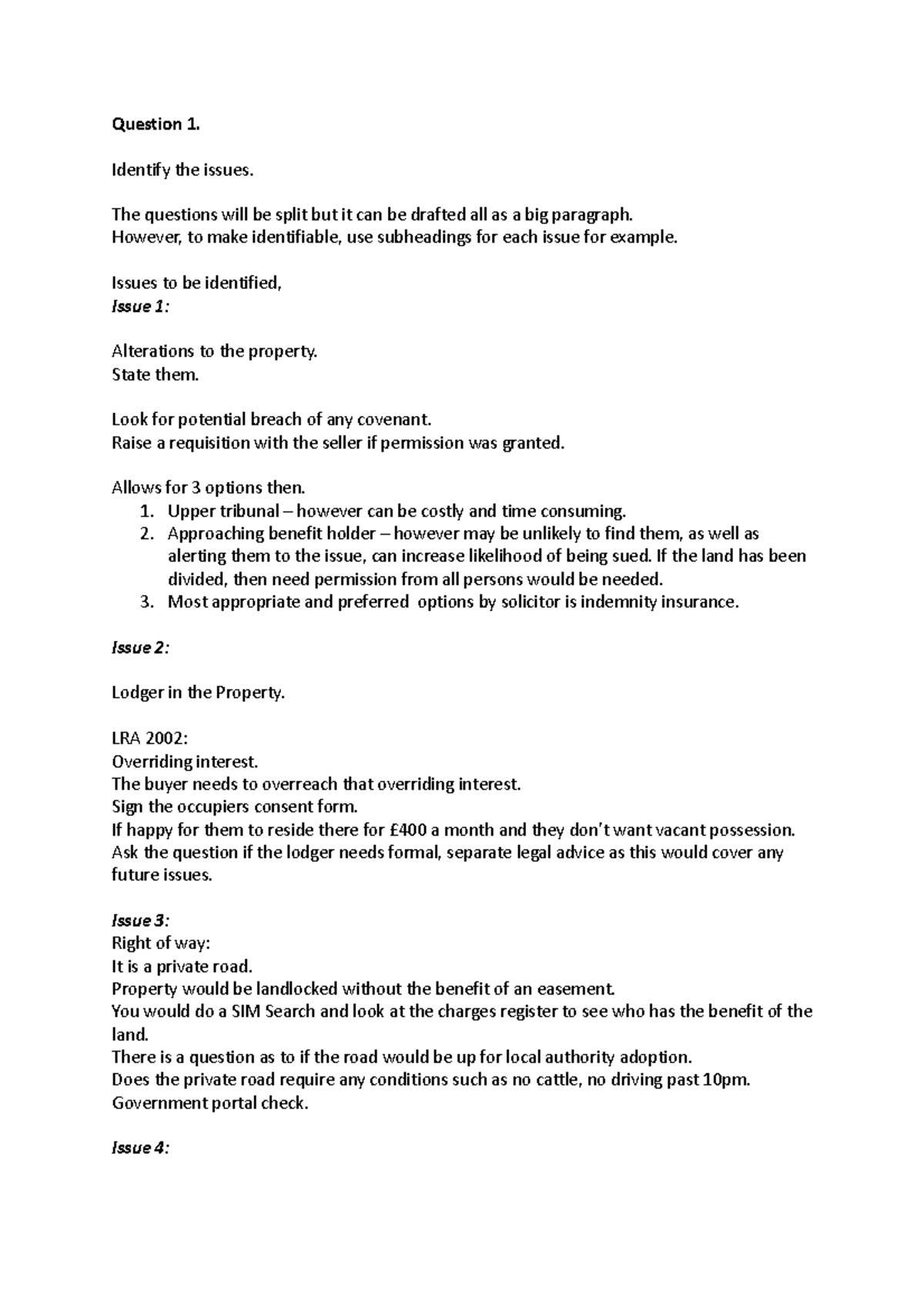 Notes for dealing with exam questions - Question 1. Identify the issues ...