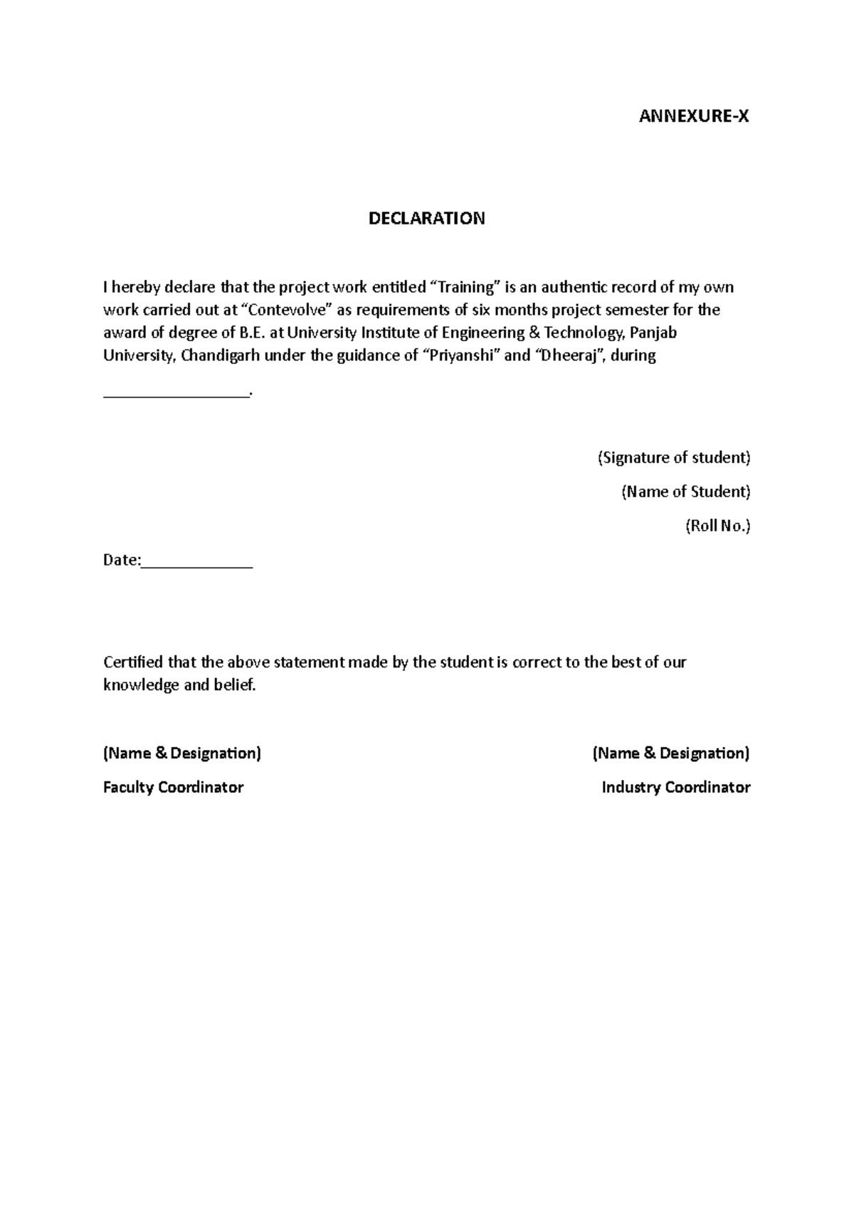 Declaration - rgsreg - ANNEXURE-X DECLARATION I hereby declare that the ...