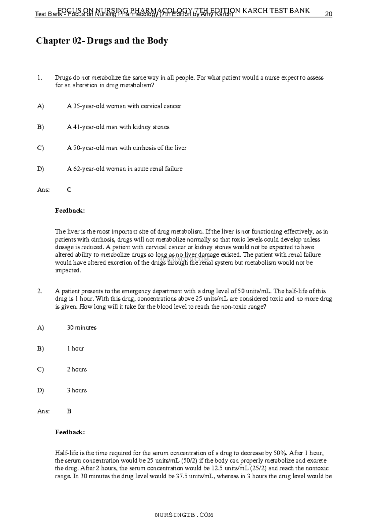 Immune system practice - NURSINGTB Chapter 02- Drugs and the Body Drugs ...