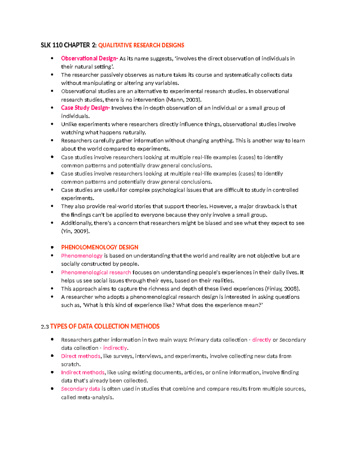 SLK 110 Chapter 2 - SLK 110 CHAPTER 2: QUALITATIVE RESEARCH DESIGNS ...