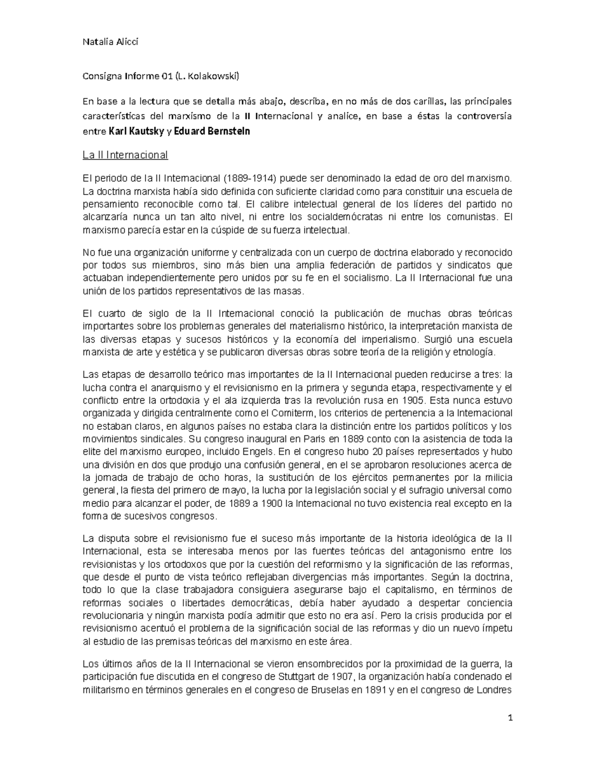 Consigna Informe 01- II Internacional - Natalia Alicci Consigna Informe ...