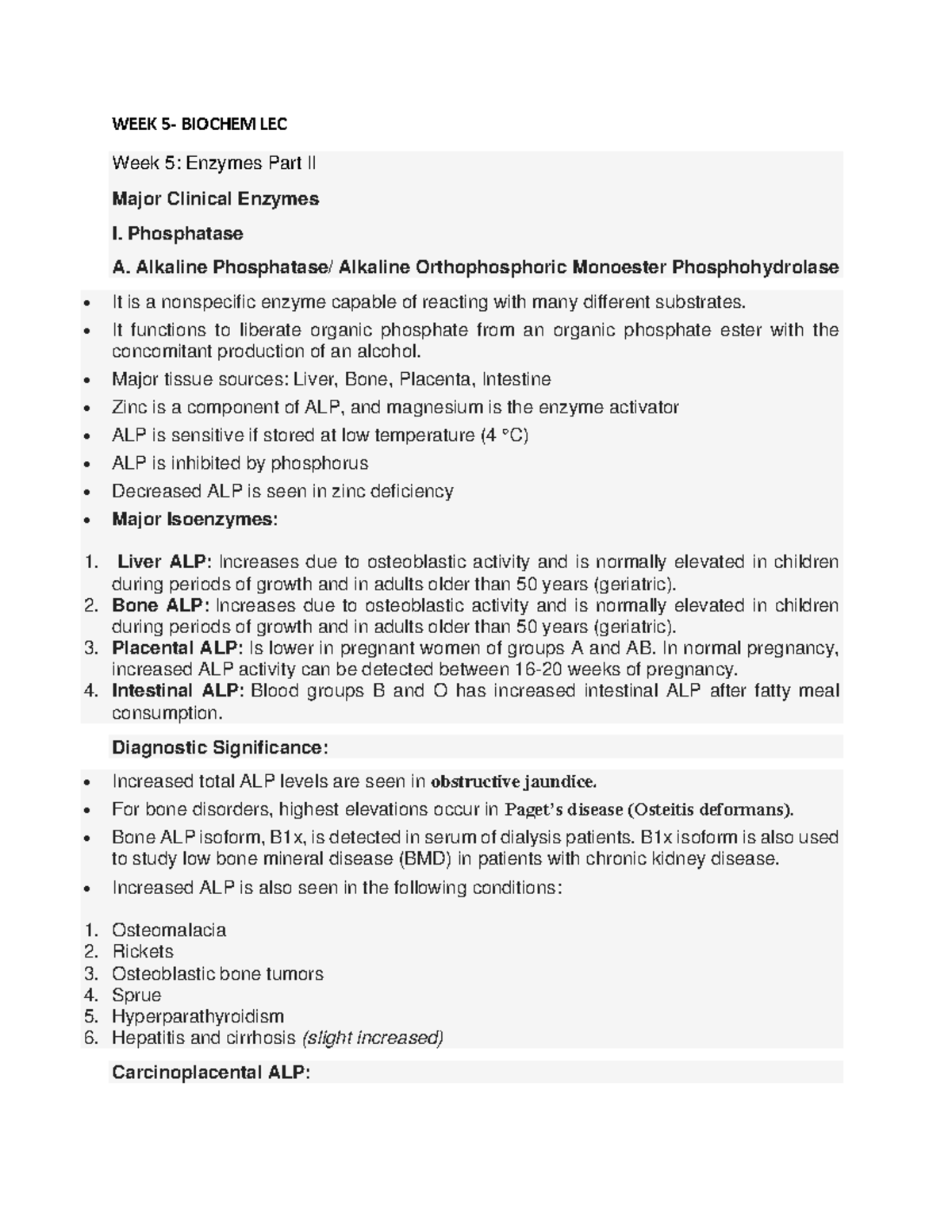WEEK-5- Biolec - WEEK 5- BIOCHEM LEC Week 5: Enzymes Part II Major Clinical Enzymes I ...