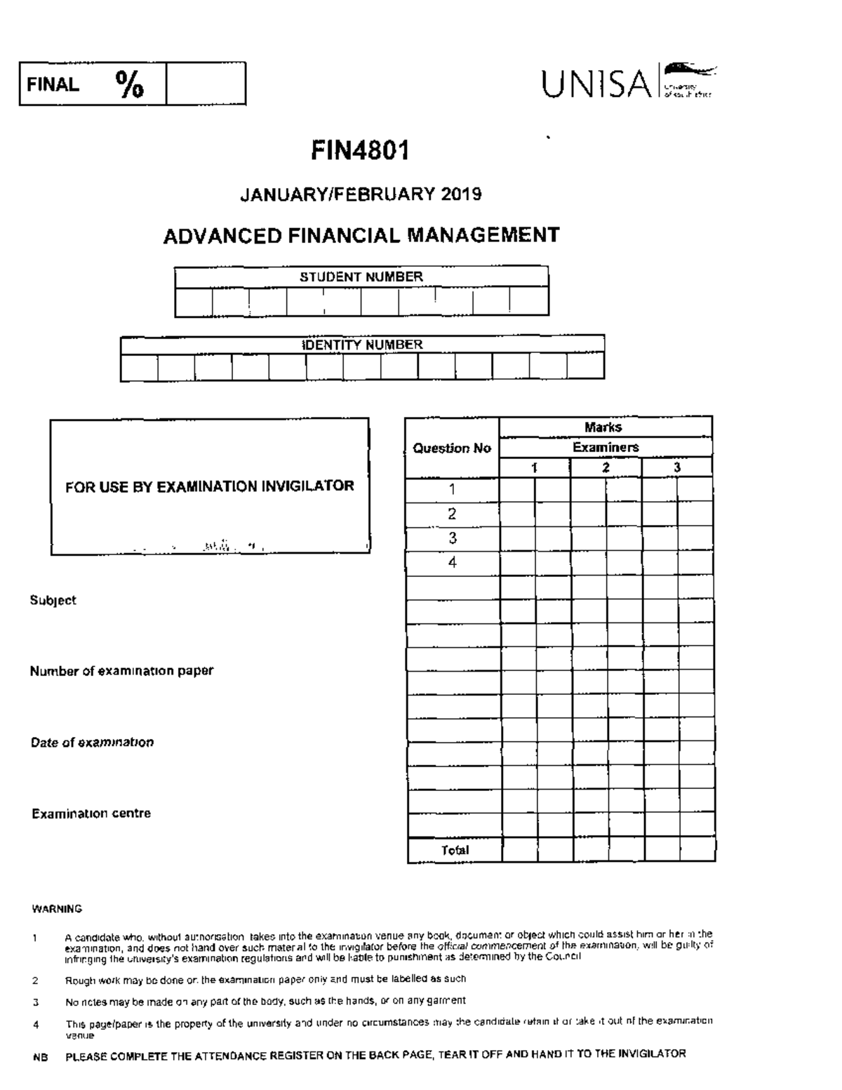 FIN4801 2019 1 E 1 - FIN4801 - Studocu