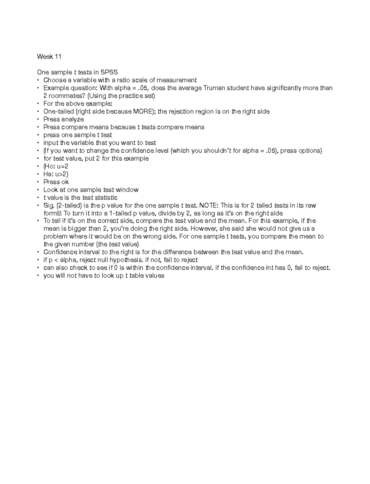 Psyc266 Notes On One Sample T Tests Week 11 One Sample T Tests In