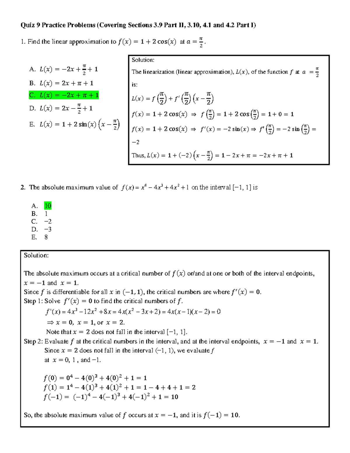 1061 Quiz 7 Practice Problems 2024FS - Quiz 9 Practice Problems (Covering Sections 3 Part II, 3 ...