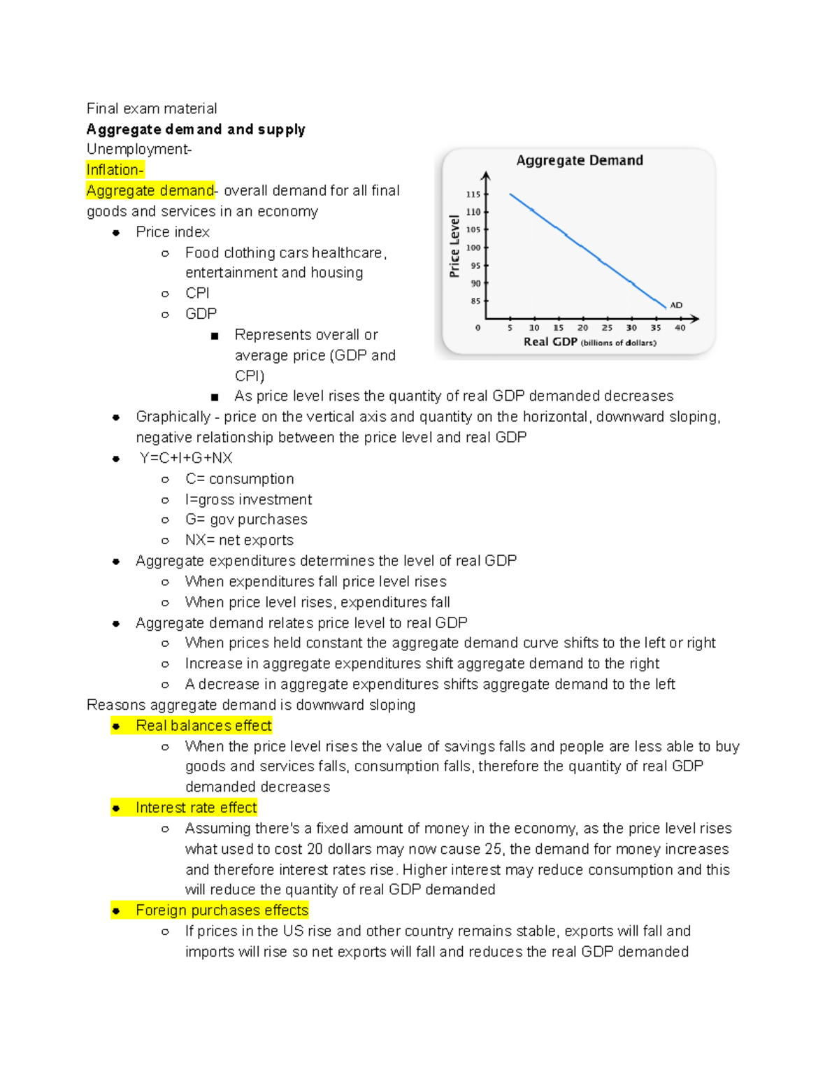 Econ final notes - Final exam material Aggregate demand and supply ...