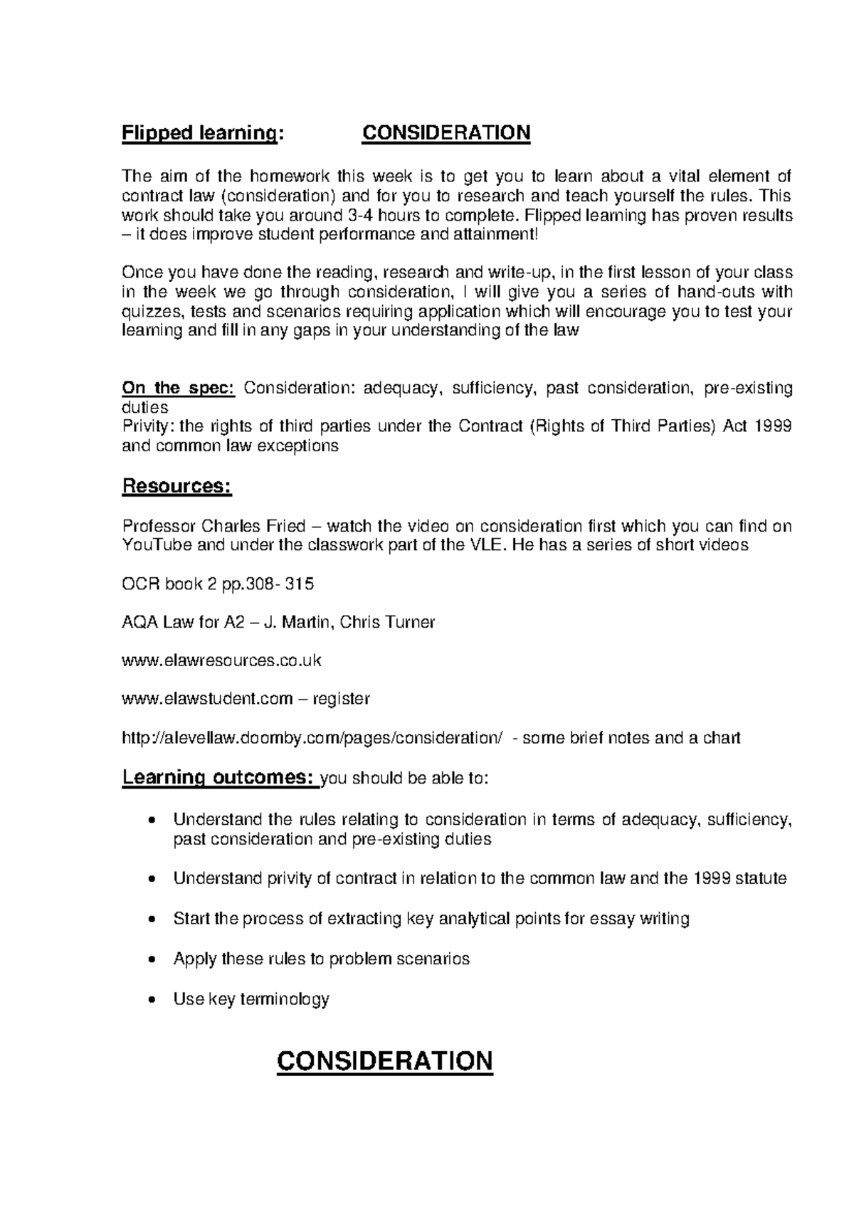 Implied terms handout - Flipped learning: CONSIDERATION The aim of the ...