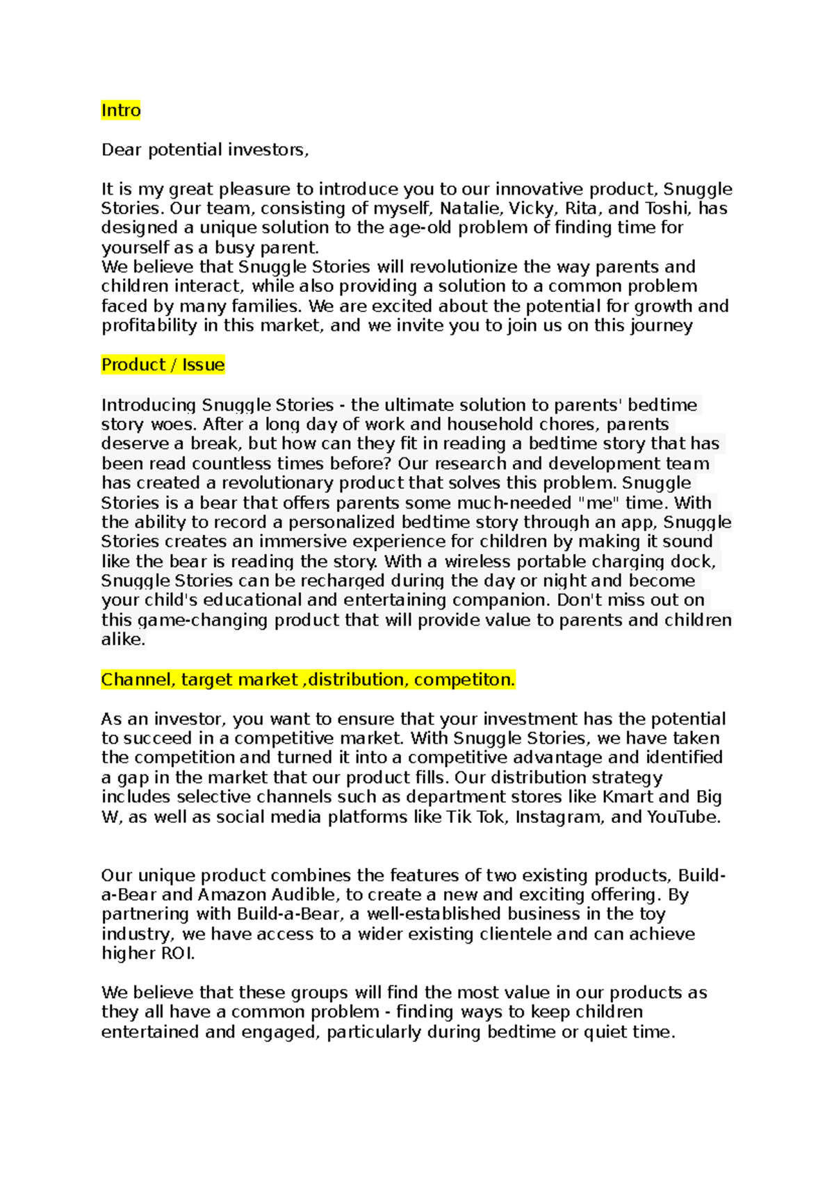 Presentation - Leadership - Intro Dear potential investors, It is my ...