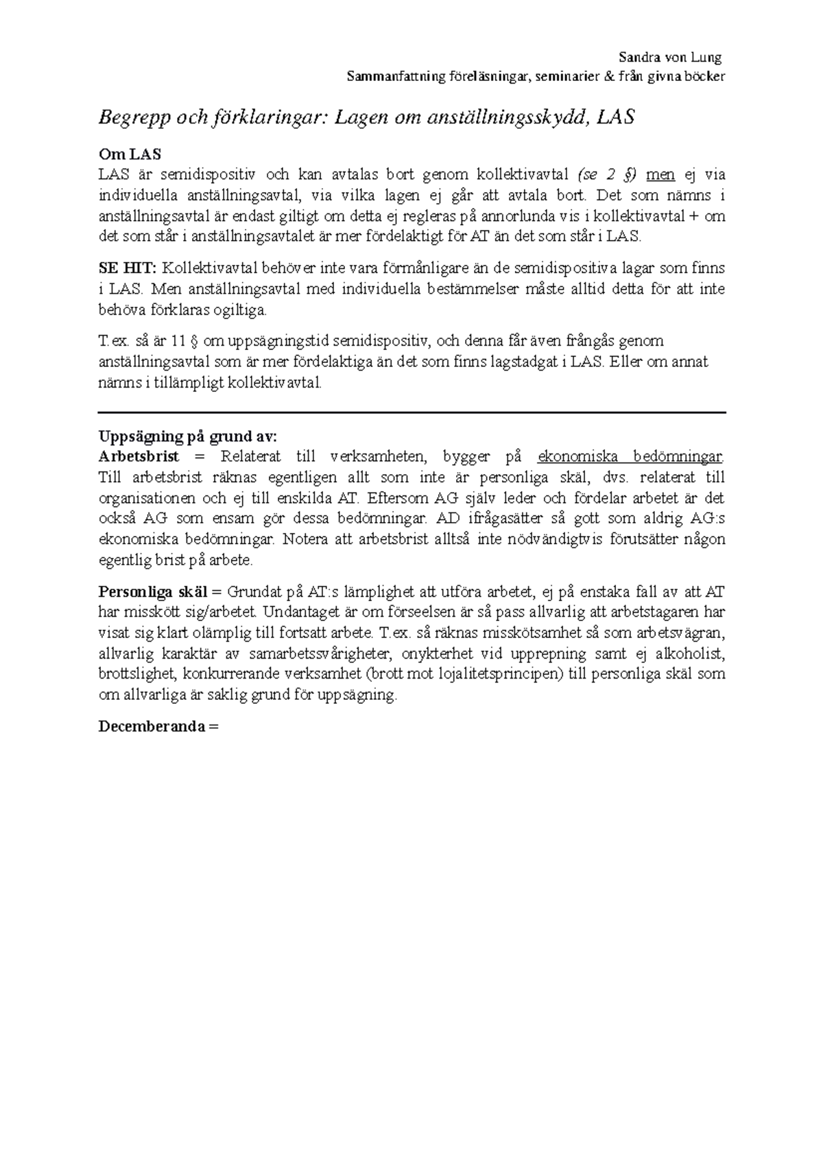 LAS, Paragrafer & Begrepp - Sandra von Lung Sammanfattning ...