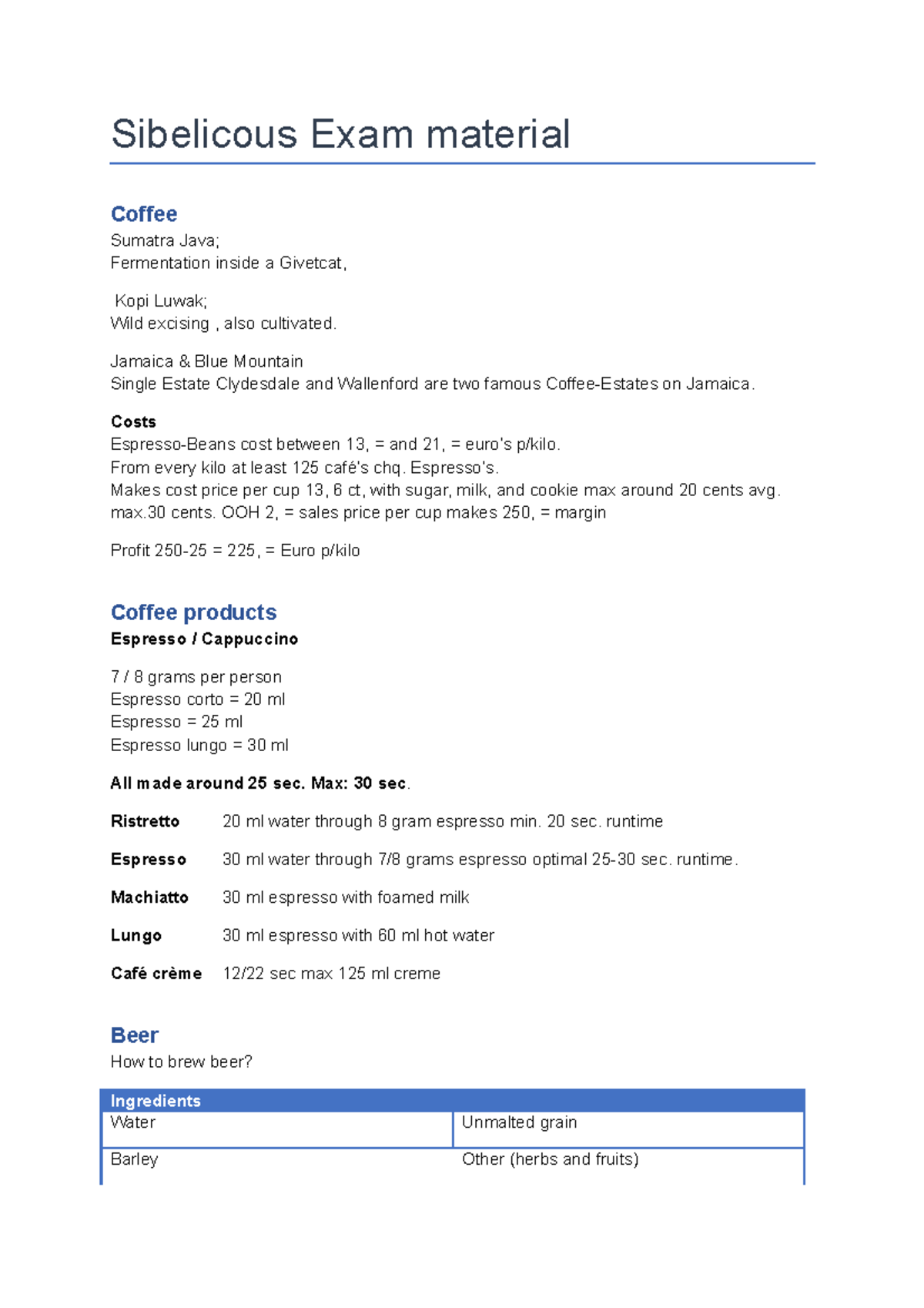 Sibelicous Exam material - Sibelicous Exam material Coffee Sumatra Java ...