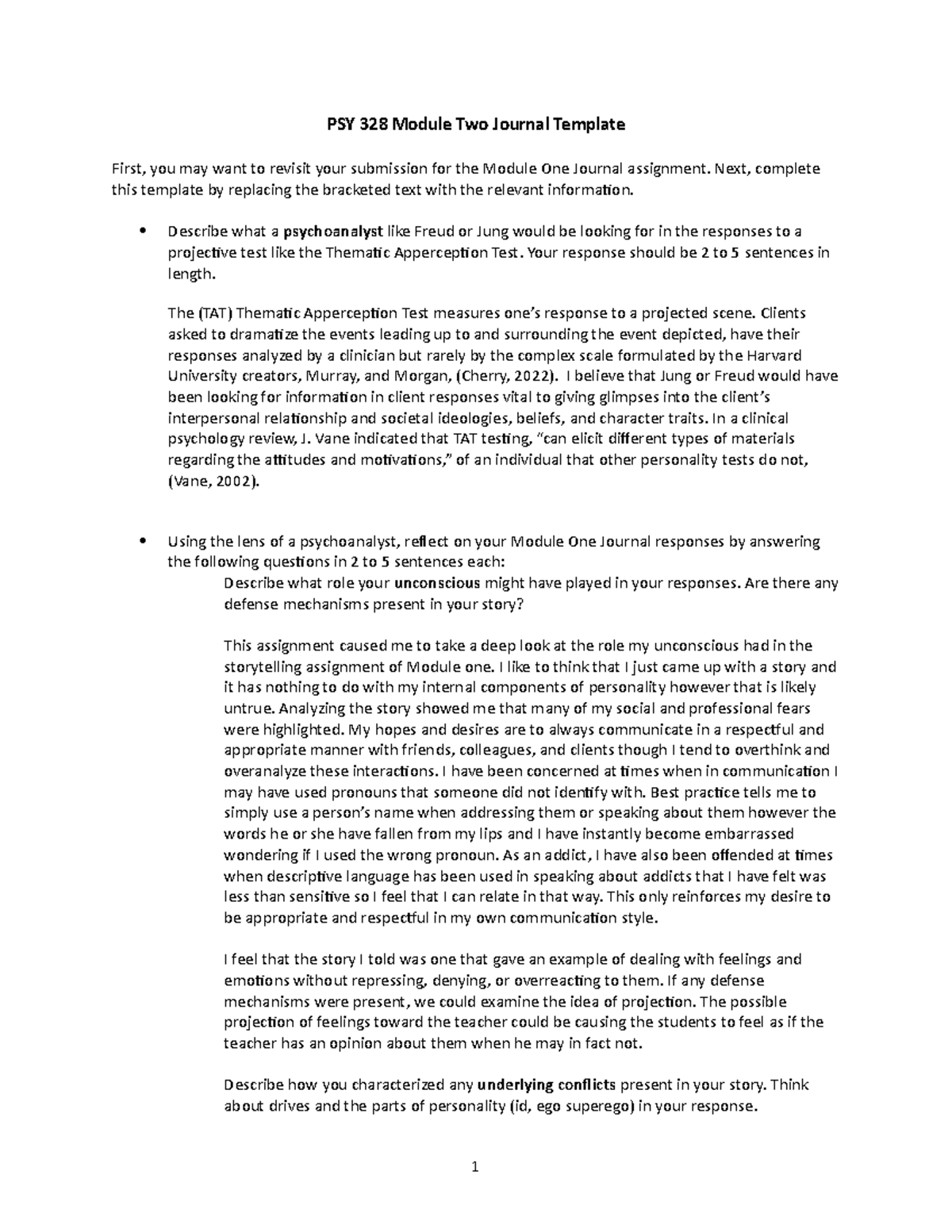 PSY 328 Module Two Journal - Next, complete this template by replacing ...