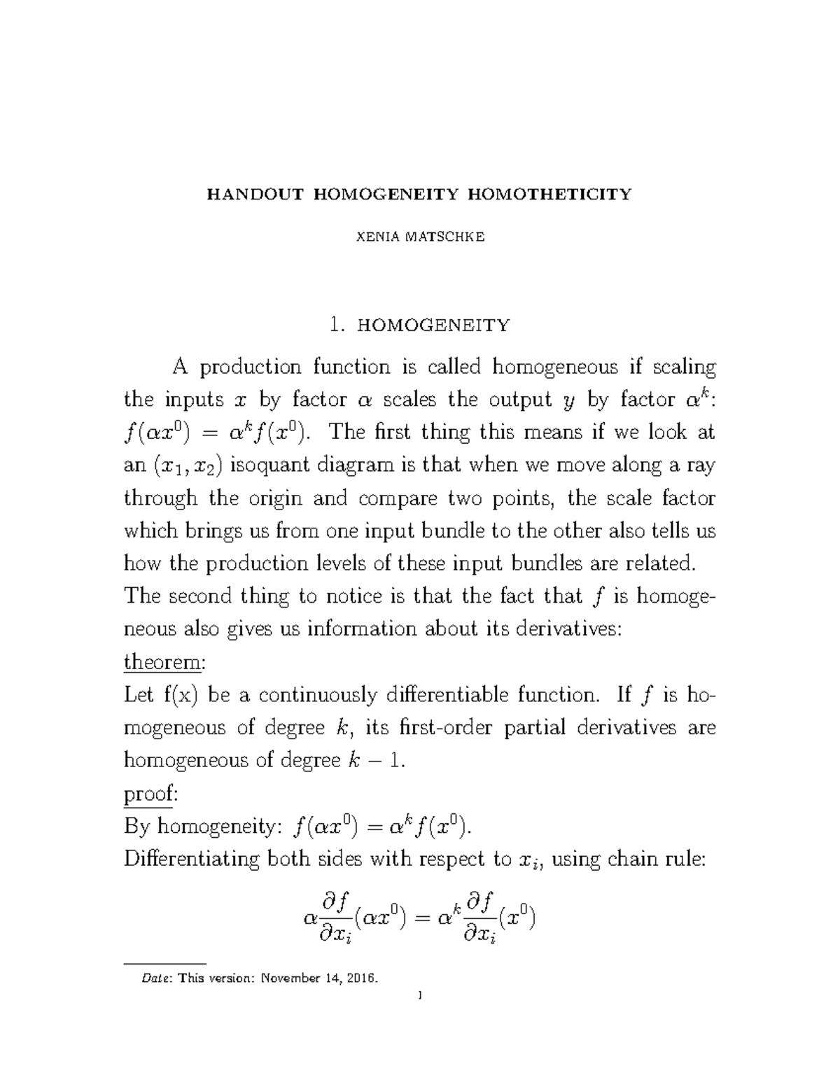 Homogeneity Homotheticity - HANDOUT HOMOGENEITY HOMOTHETICITY XENIA ...