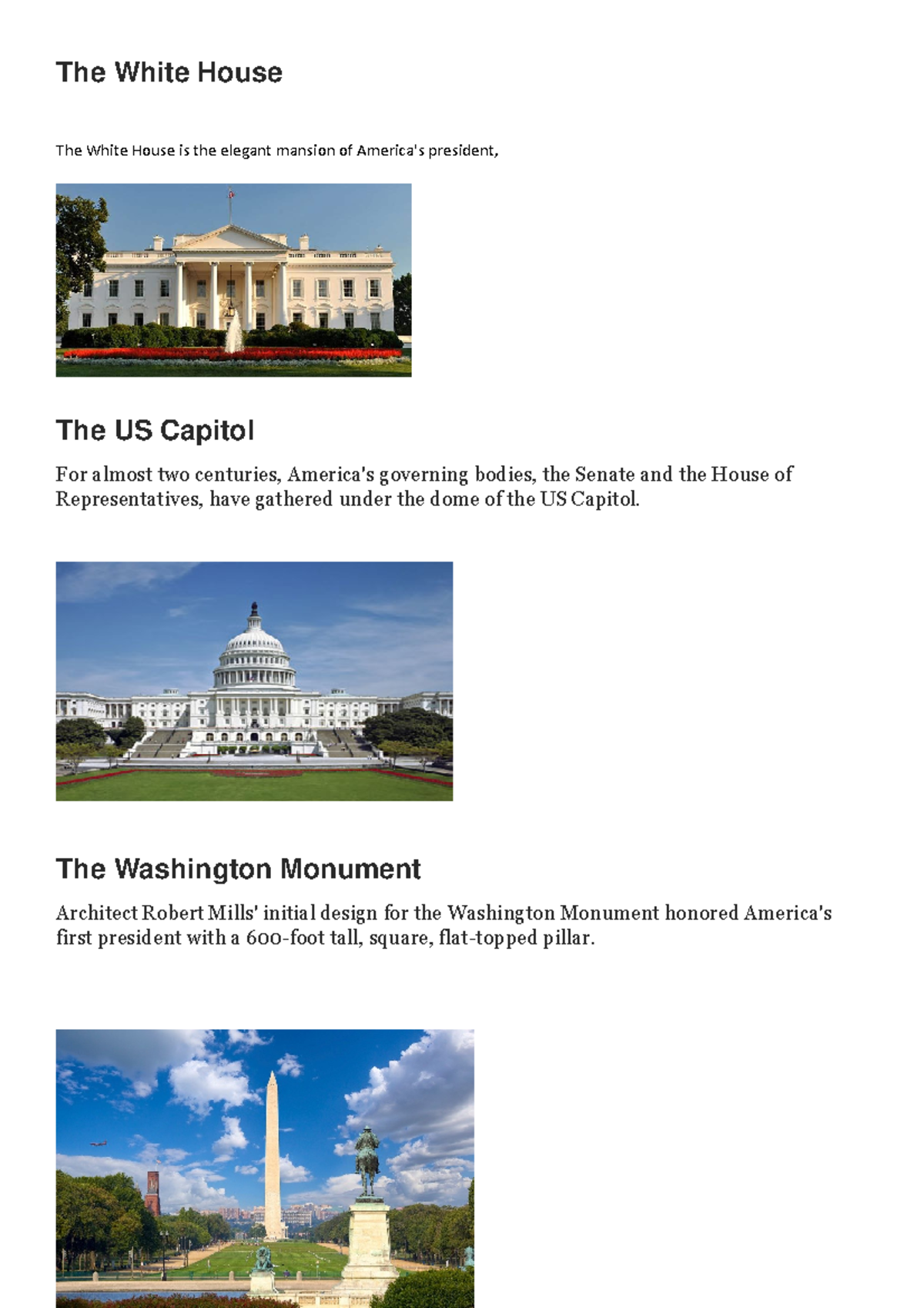 Most important places in the USA - The White House The White House is ...