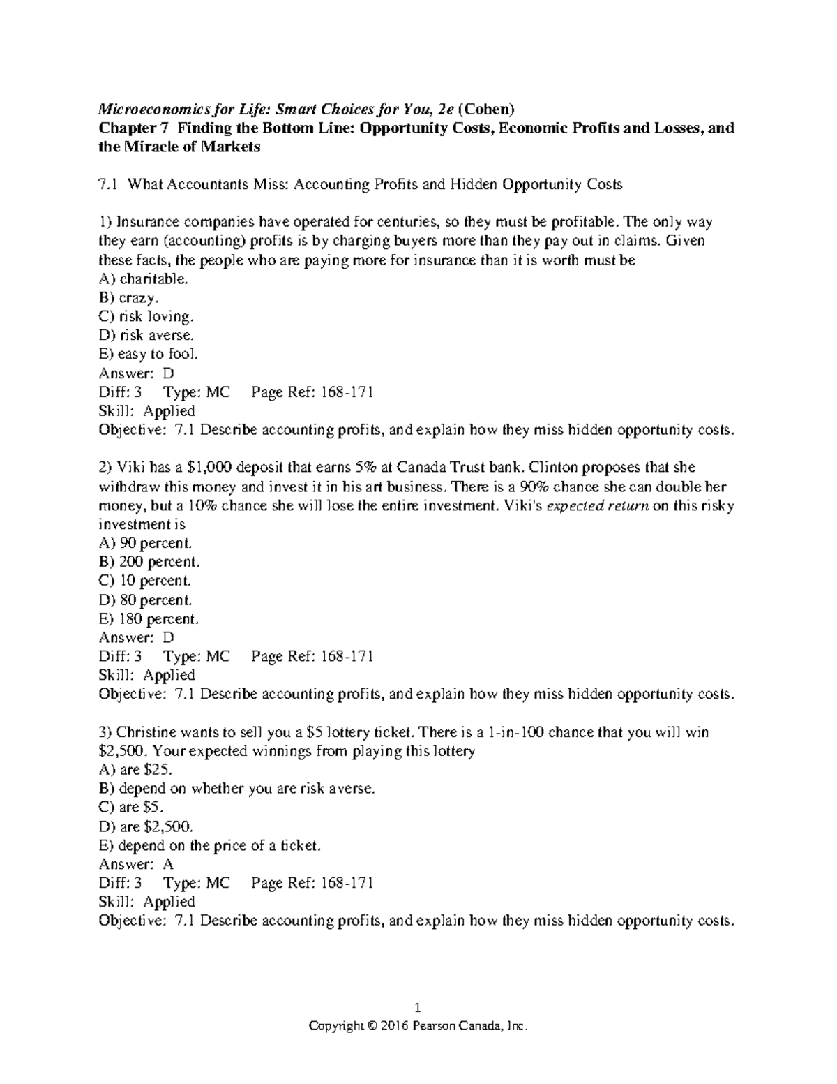 ECON1000 - Chapter 7 Test Bank - 2020 - 1 Microeconomics for Life ...