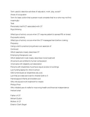 Ot101 8 - OT 101 study guide - If you are an OT, with an OTA providing ...
