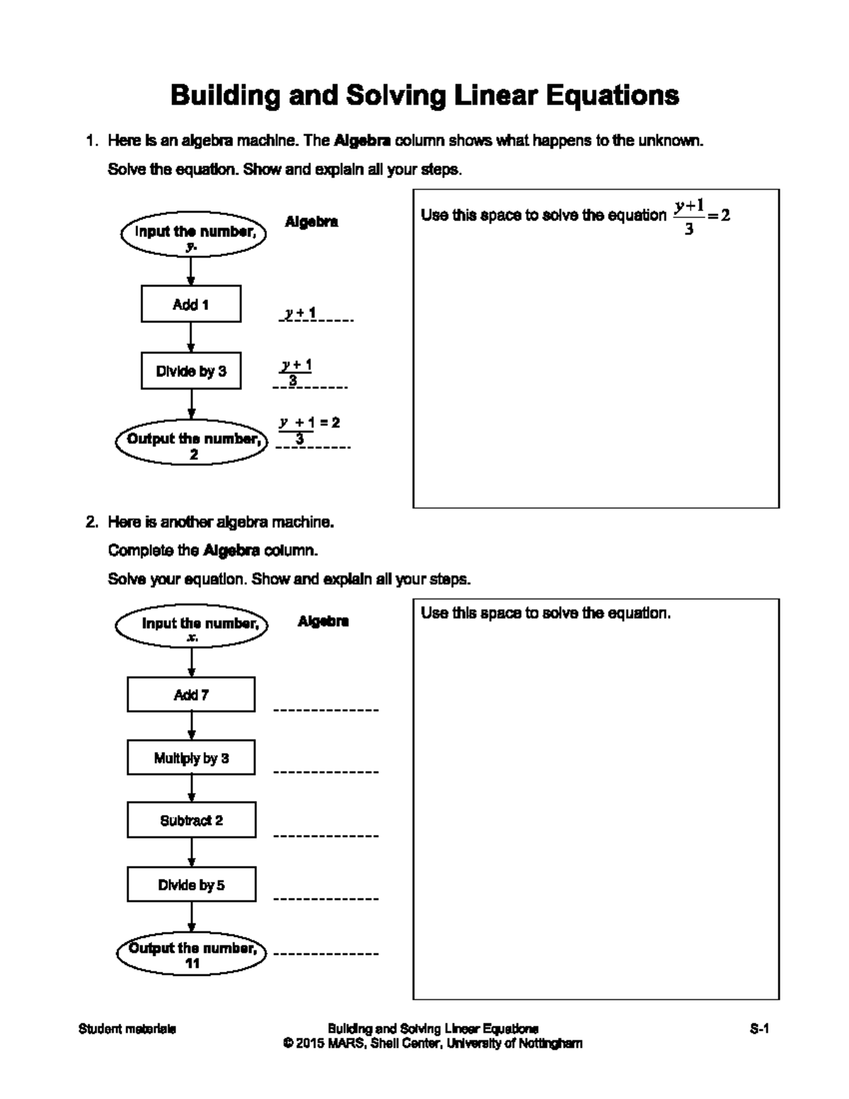 Building and Solving Linear Equations Student Reproducibles - Building ...