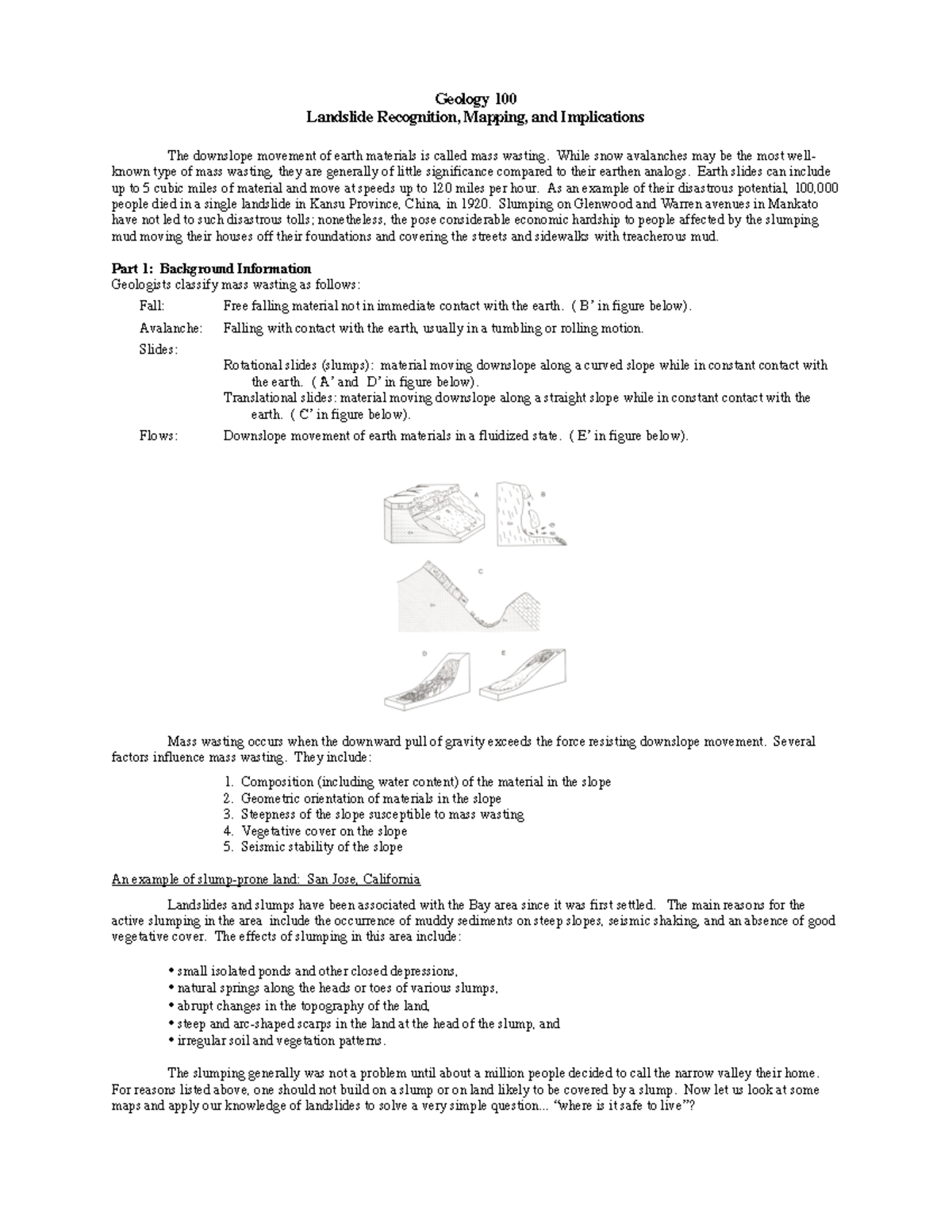 G100 Landslide Lab 14mod - Geology 100 Landslide Recognition, Mapping ...