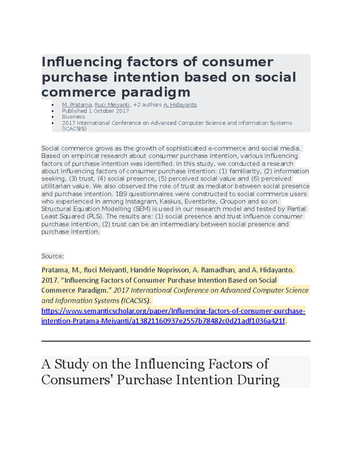 Influencing factors of consumer purchase intention based on social ...