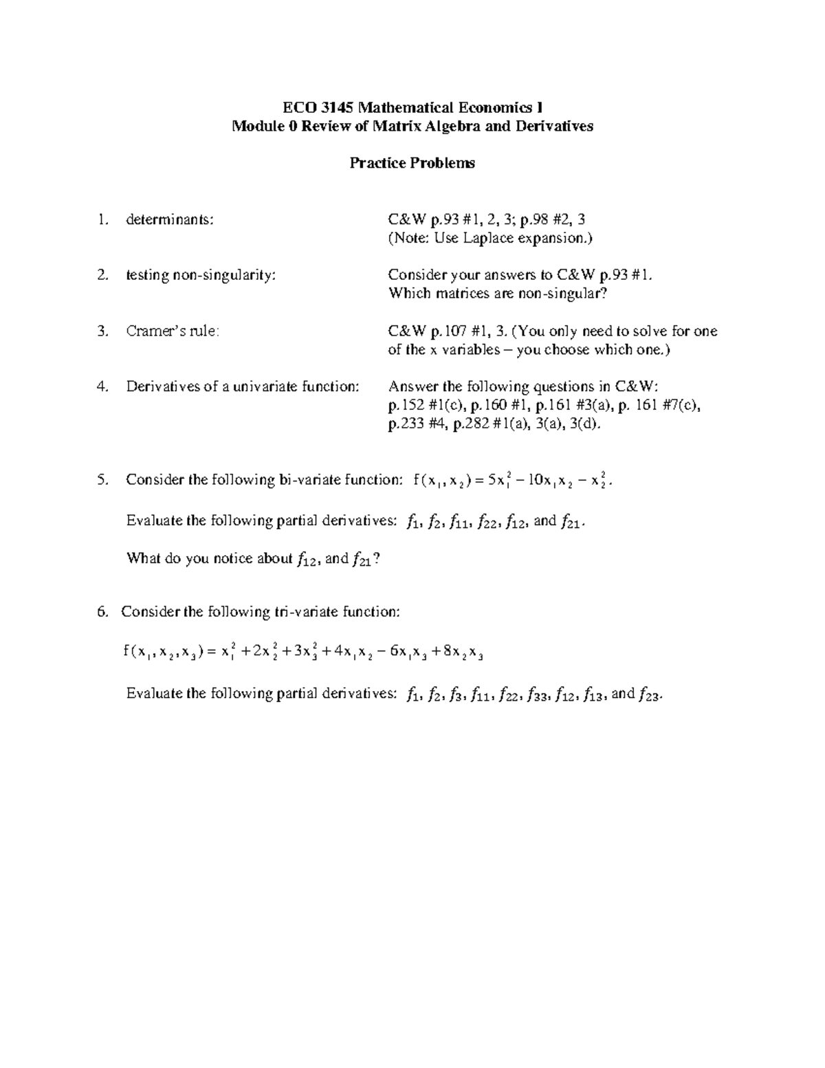 ECO 3145 Mathematical Economics I Module 0 Review of Matrix Algebra and ...