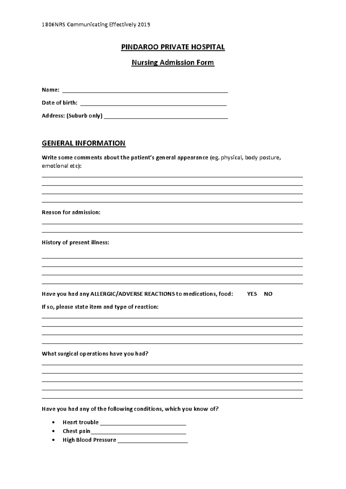 Nursing+Admission+Form+%28patient+interview+practice%29 - 1806NRS ...