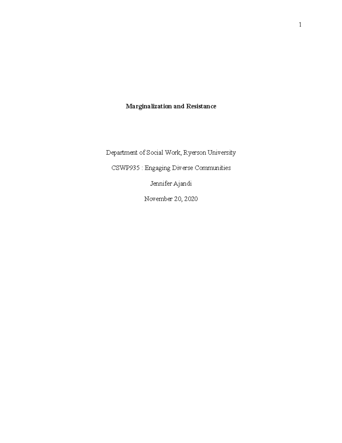 Marginalization and Resistance - Marginalization and Resistance ...