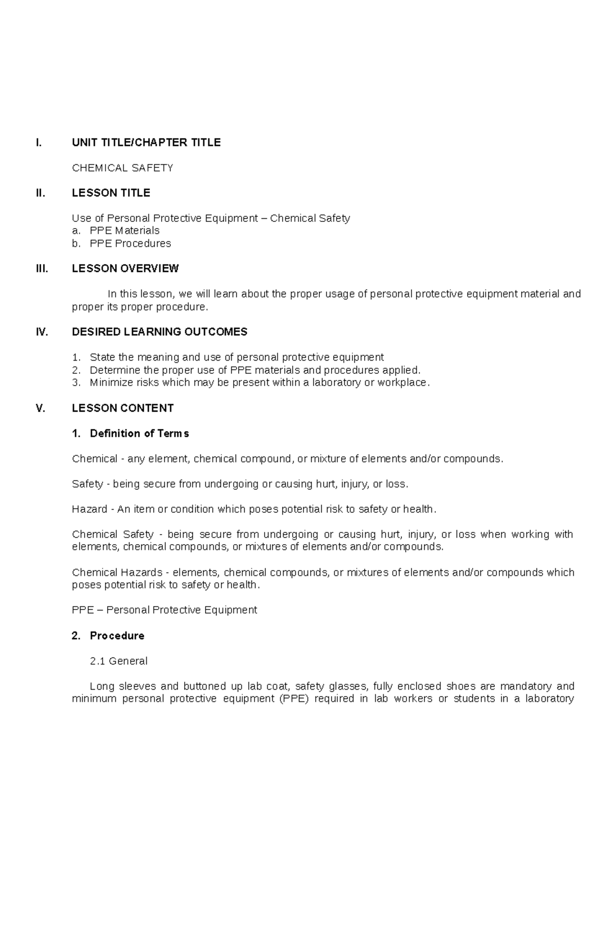 Chemistryfor Engineers Module 8 Week13 14 - I. UNIT TITLE/CHAPTER TITLE ...