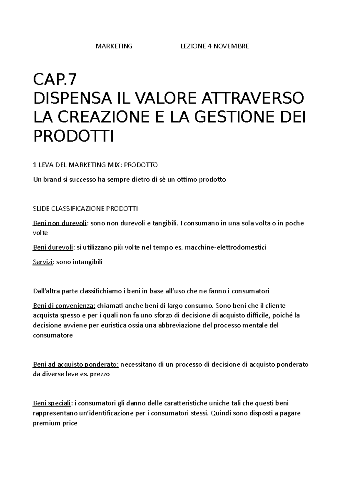 Lezione 4 Novembre da stampare - MARKETING LEZIONE 4 NOVEMBRE CAP ...
